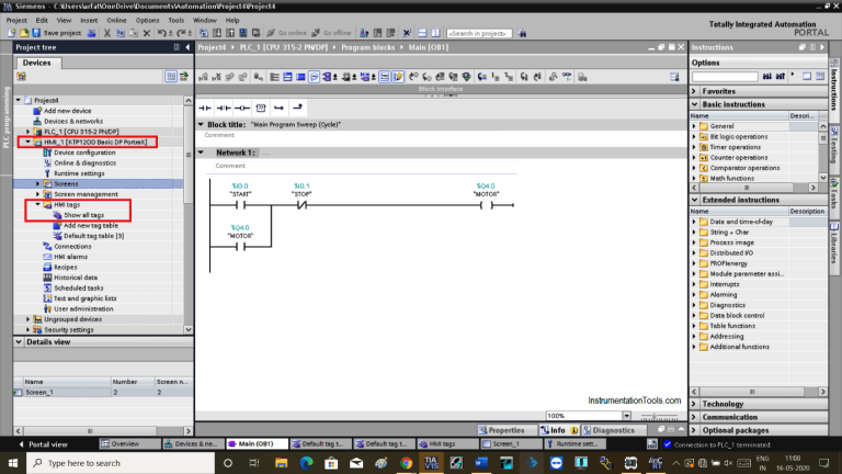 Configuration of Input and Output Tags in Siemens Scada and PLC