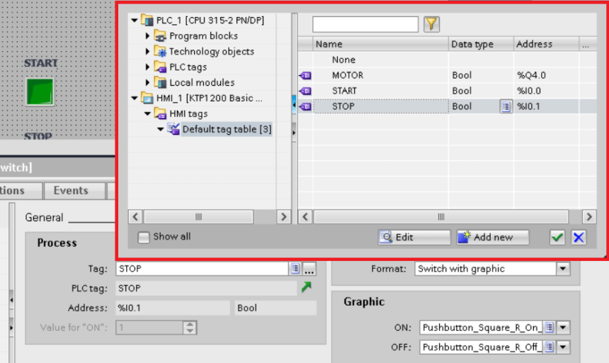 Configuration of Input and Output Tags in Siemens Scada and PLC