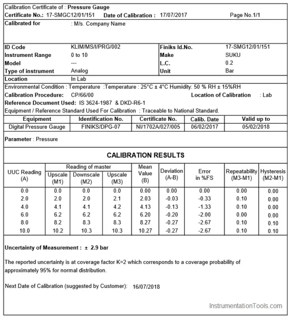 Pressure Gauge Calibration Procedure - InstrumentationTools Pressure Gauge Calibration Procedure - InstrumentationTools