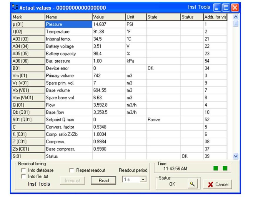 Read Gas Composition from Gas Metering System using RS485 Protocol