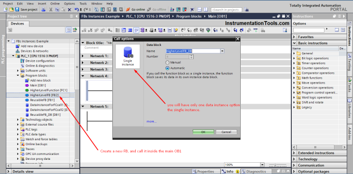 Tia Portal - Different Instances of Calling a Function Block Tia Portal - Different Instances of Calling a Function Block