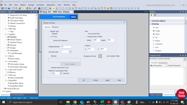 How to Automatically Close Pop-up in FactoryTalk View Studio?