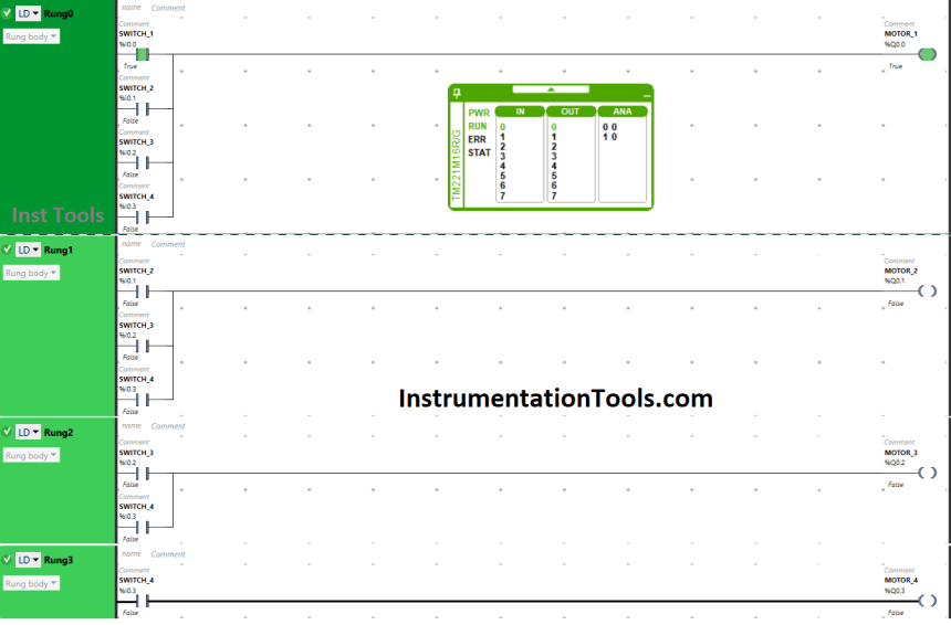 PLC Logic Example on Multiple Switches and Motors
