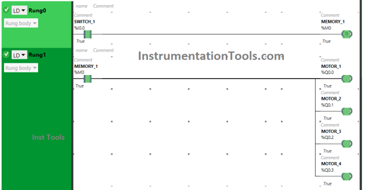 Ladder Diagram Example using Memory Bits and Set Coils