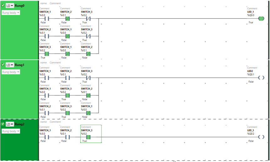 PLC Example to Control LEDs Via Switches