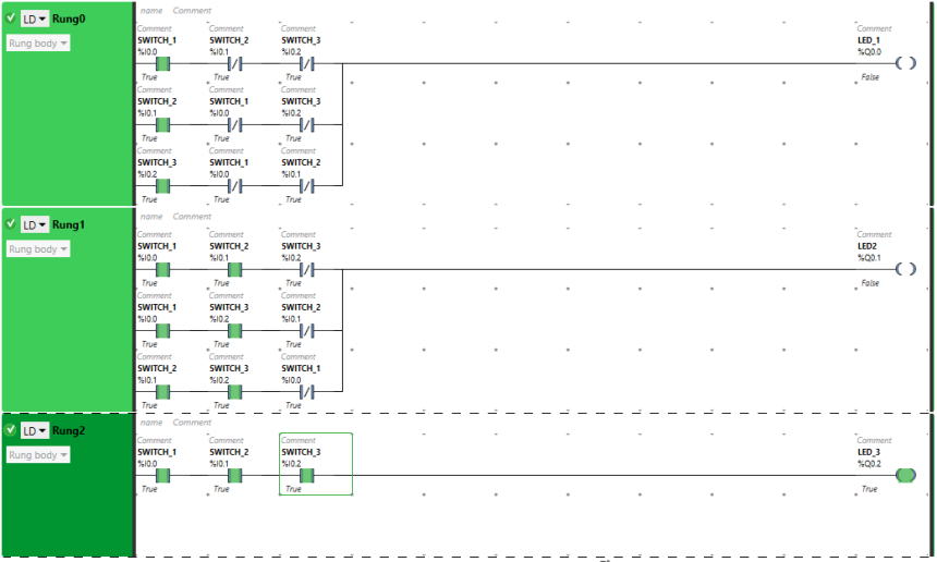 PLC Example to Control LEDs Via Switches