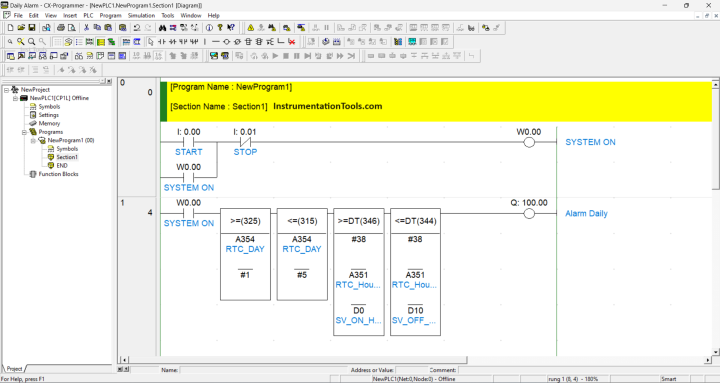 Daily Alarm PLC Program using Real-Time Clock