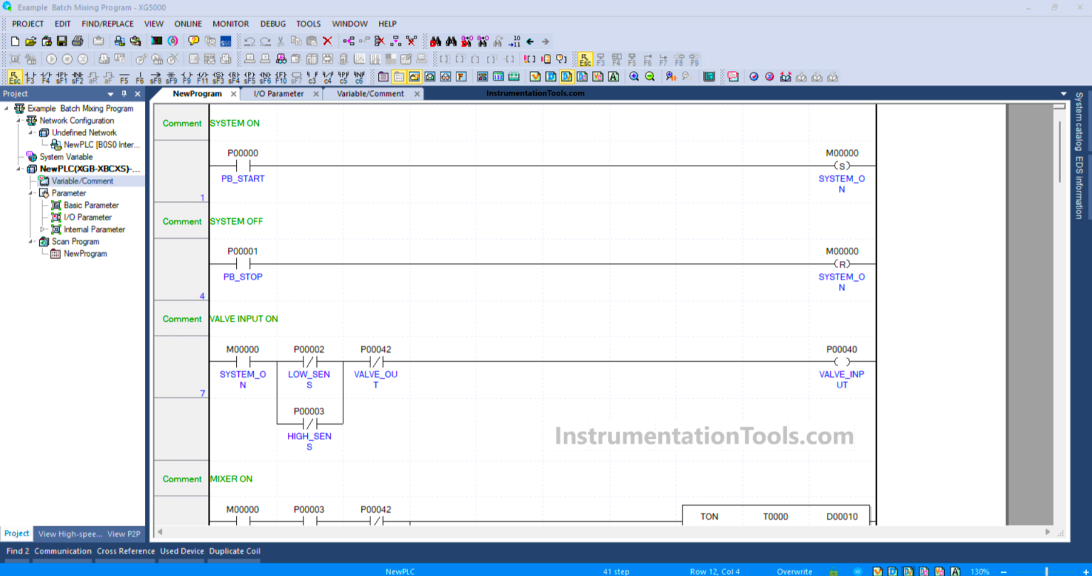 PLC Mixing Process with Adjustable Timer and Valve Control