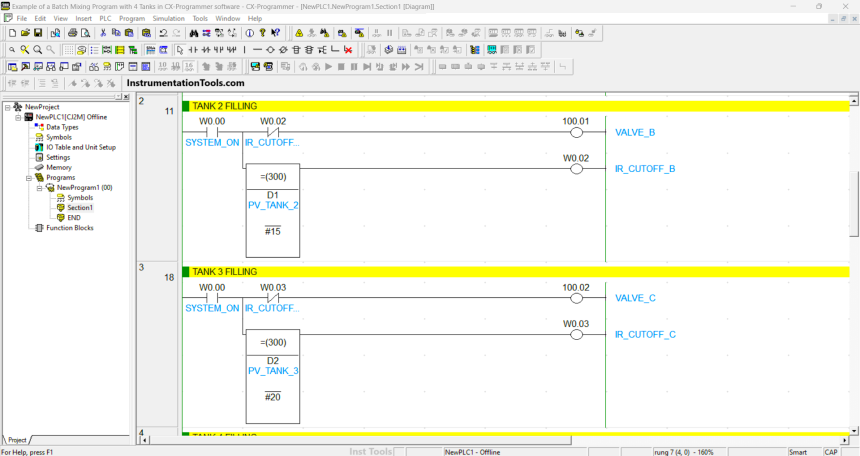 PLC Batch System for 4 Tanks Mixing using CX-Programmer