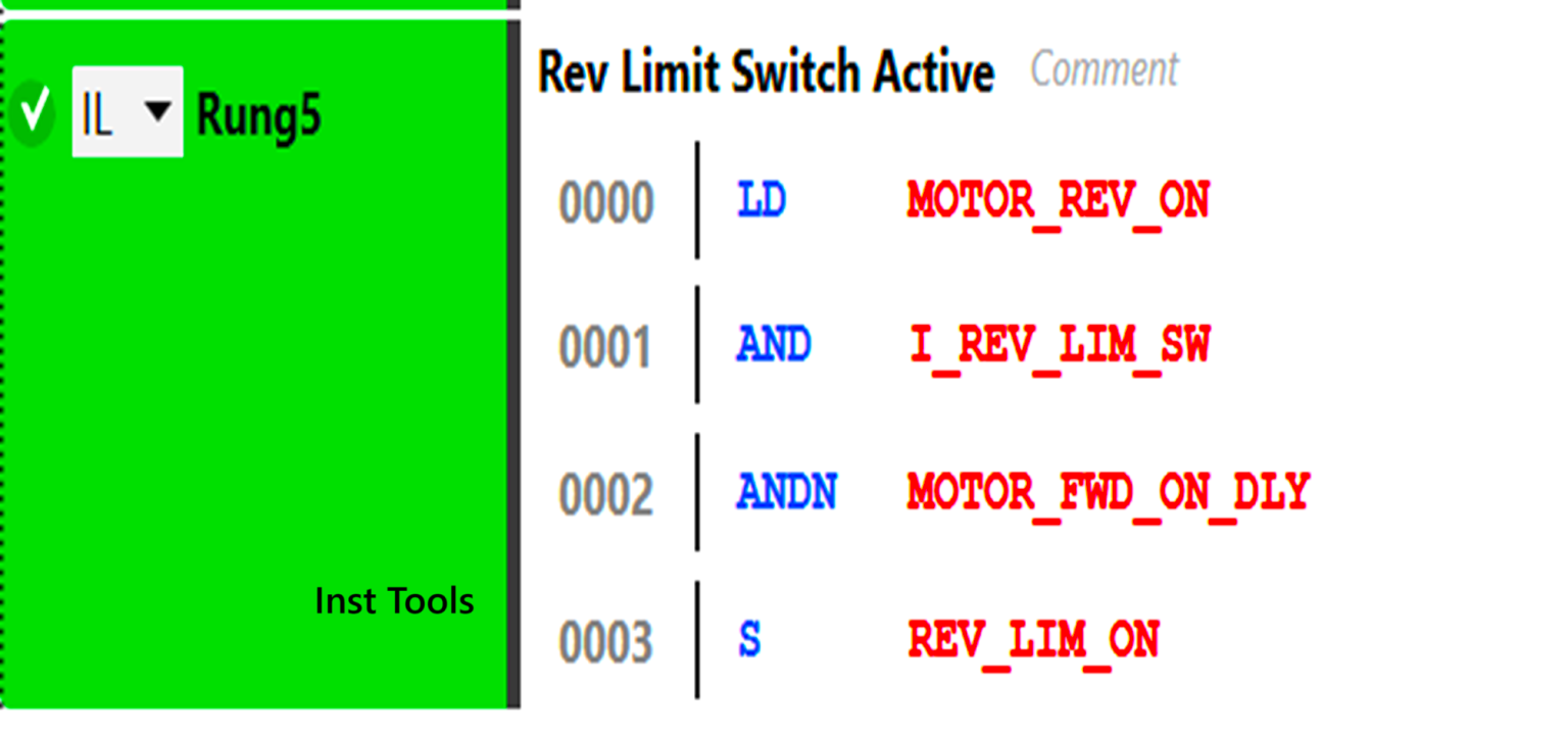 PLC Instruction List for Motor Reverse and Forward Direction